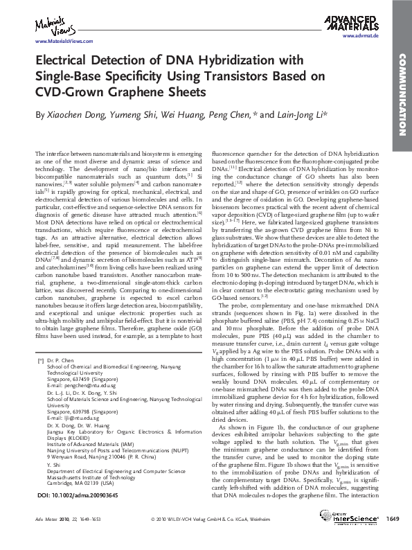 (PDF) Electrical Detection of DNA Hybridization with Single-Base ...