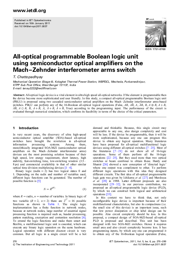 (PDF) All-optical programmable Boolean logic unit using semiconductor optical amplifiers on the ...