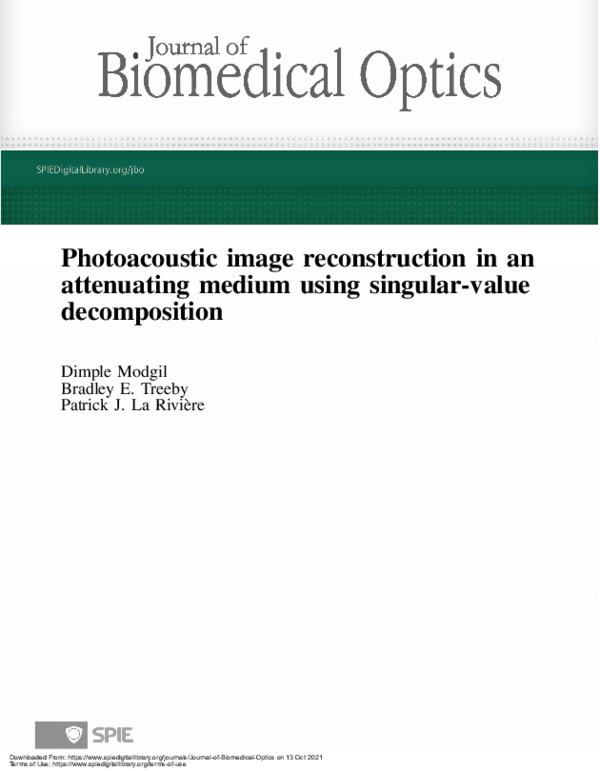 Pdf Photoacoustic Image Reconstruction In An Attenuating Medium Using Singular Value