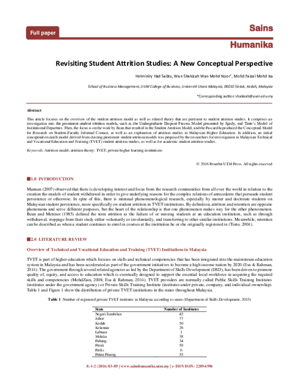 (PDF) Revisiting Student Attrition Studies: A New Conceptual Perspective