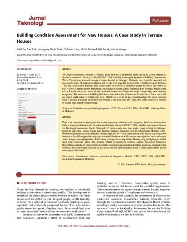 (PDF) Building Condition Assessment for New Houses: A Case Study in ...