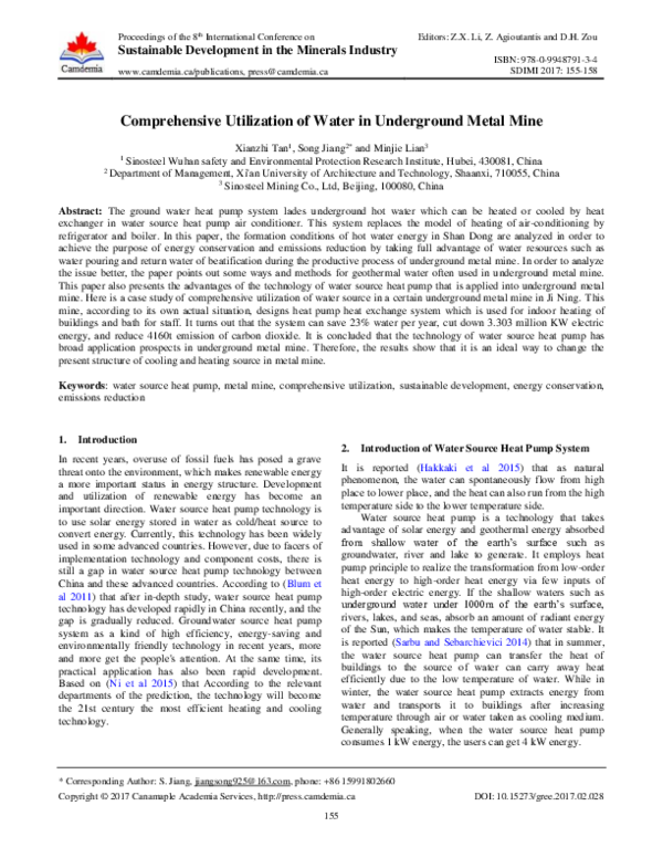 (PDF) Comprehensive Utilization of Water in Underground Metal Mine