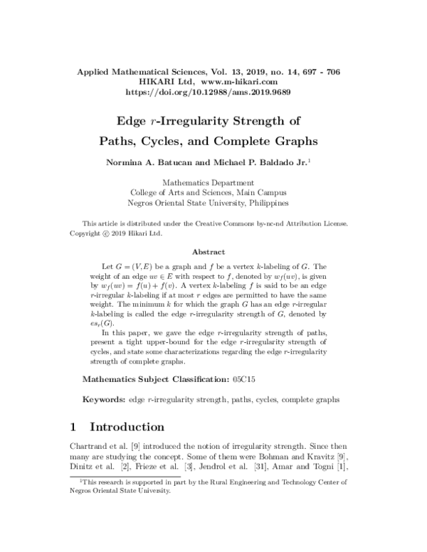 (PDF) Edge r-irregularity strength of paths, cycles, and complete graphs