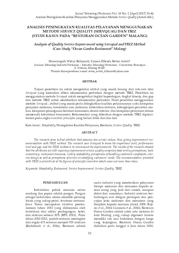 (PDF) Analisis Peningkatan Kualitas Pelayanan Menggunakan Metode Service Quality (Servqual) Dan ...