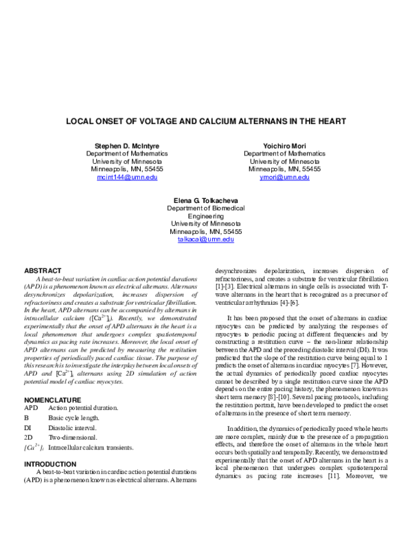(PDF) Local Onset of Voltage and Calcium Alternans in the Heart