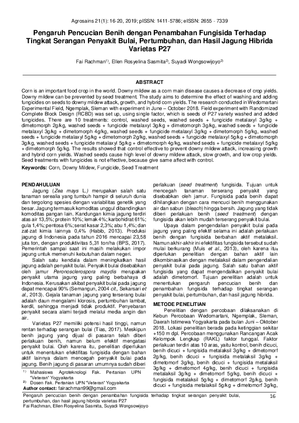 (PDF) Pengaruh Pencucian Benih dengan Penambahan Fungisida terhadap Tingkat Serangan Penyakit ...