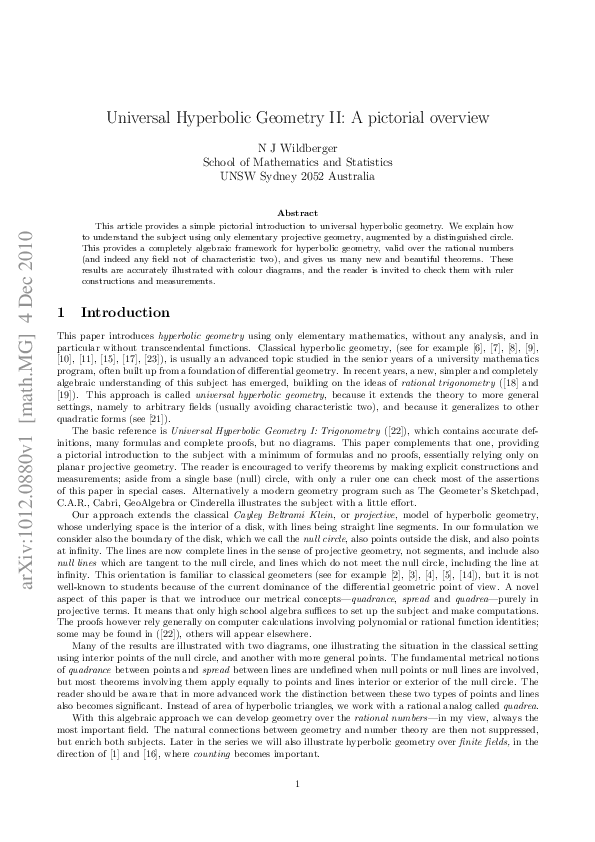 (PDF) Universal Hyperbolic Geometry II: A pictorial overview | Norman ...