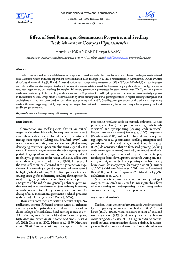 (PDF) Effect of Seed Priming on Germination Properties and Seedling ...
