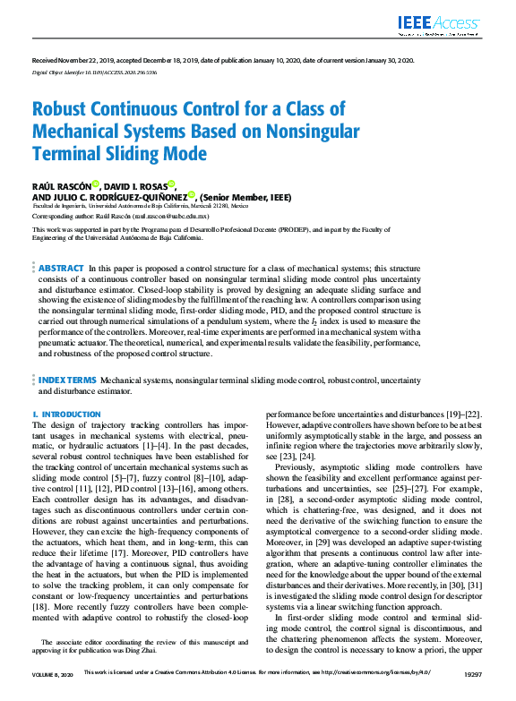 (PDF) Robust Continuous Control for a Class of Mechanical Systems Based on Nonsingular Terminal ...