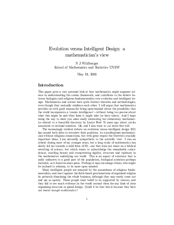 (PDF) Evolution versus Intelligent Design: a mathematician's view