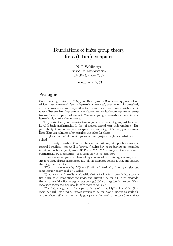 Pdf Foundations Of Finite Group Theory For A Future Computer