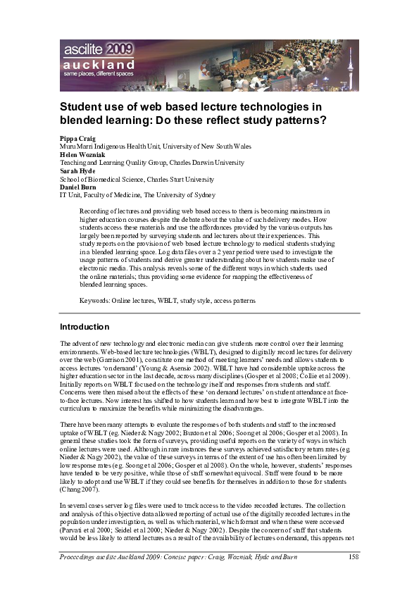 (PDF) Student use of web based lecture technologies in blended learning ...