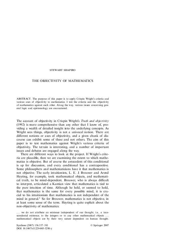 (PDF) The Objectivity of Mathematics