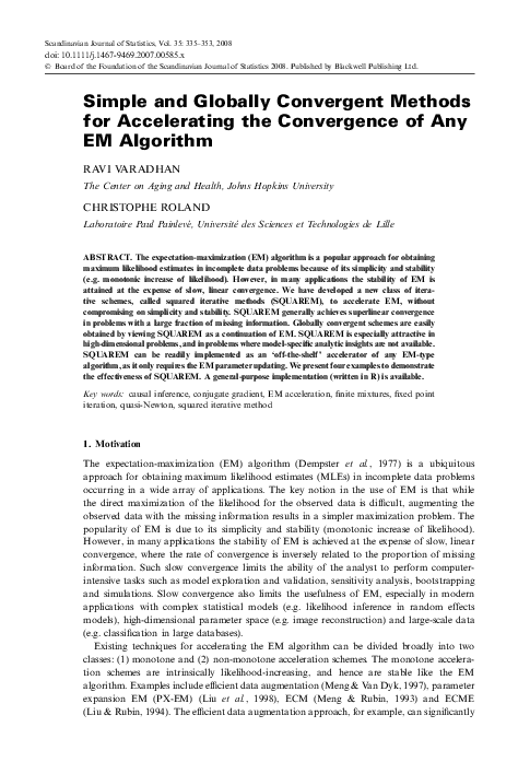 Pdf Simple And Globally Convergent Methods For Accelerating The Convergence Of Any Em Algorithm