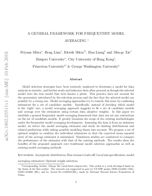 (PDF) A general framework for frequentist model averaging