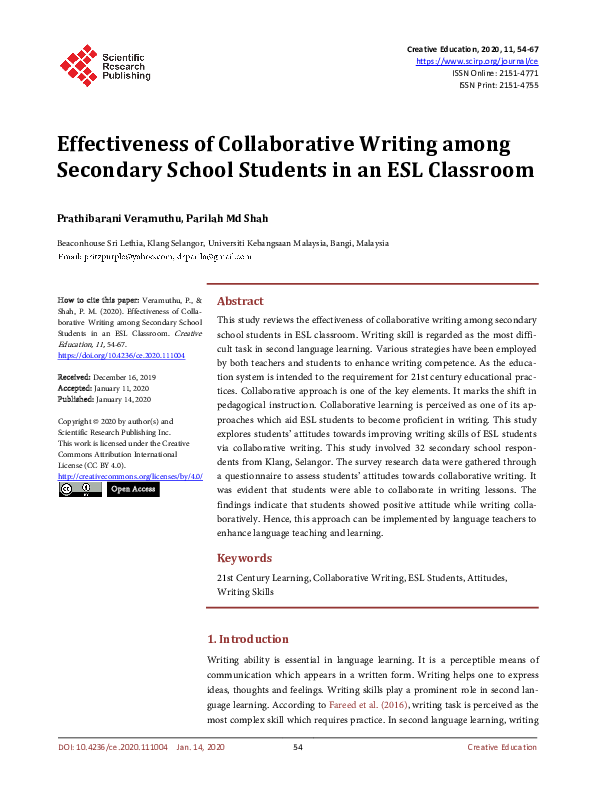 (PDF) Effectiveness of Collaborative Writing among Secondary School ...