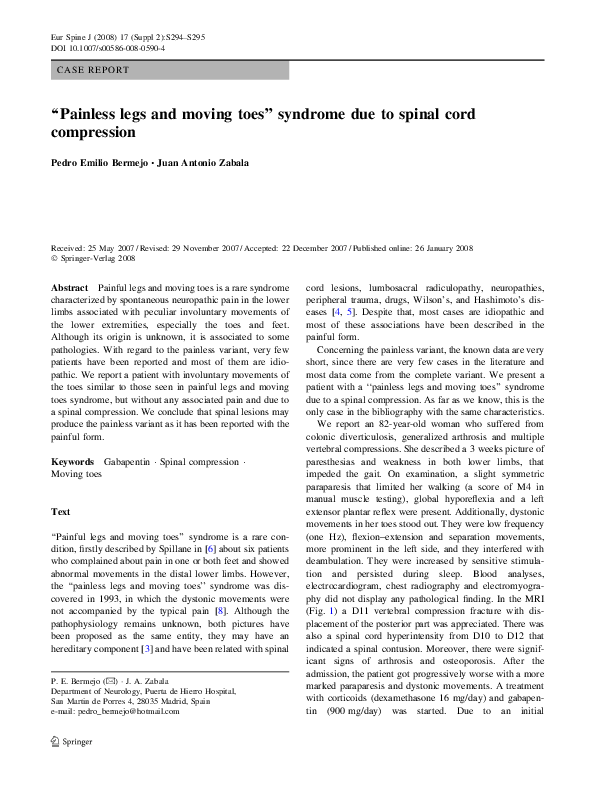 (PDF) “Painless legs and moving toes” syndrome due to spinal cord ...