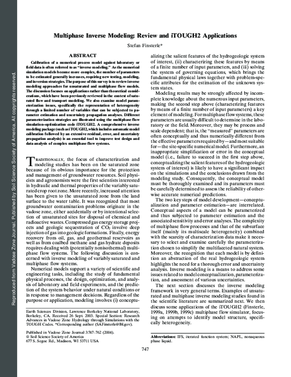 (PDF) Multiphase Inverse Modeling: Review and iTOUGH2 Applications