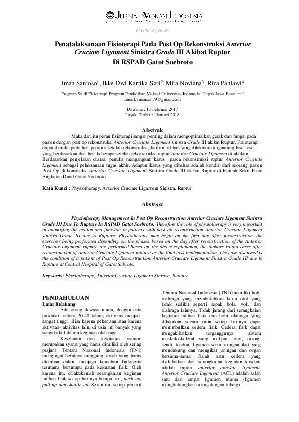 (PDF) Penatalaksanaan Fisioterapi Pada Post Op Rekonstruksi Anterior ...