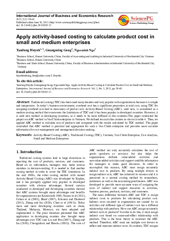 PDF Apply Activity Based Costing To Calculate Product Cost In Small PDF Apply Activity Based Costing To Calculate Product Cost In Small