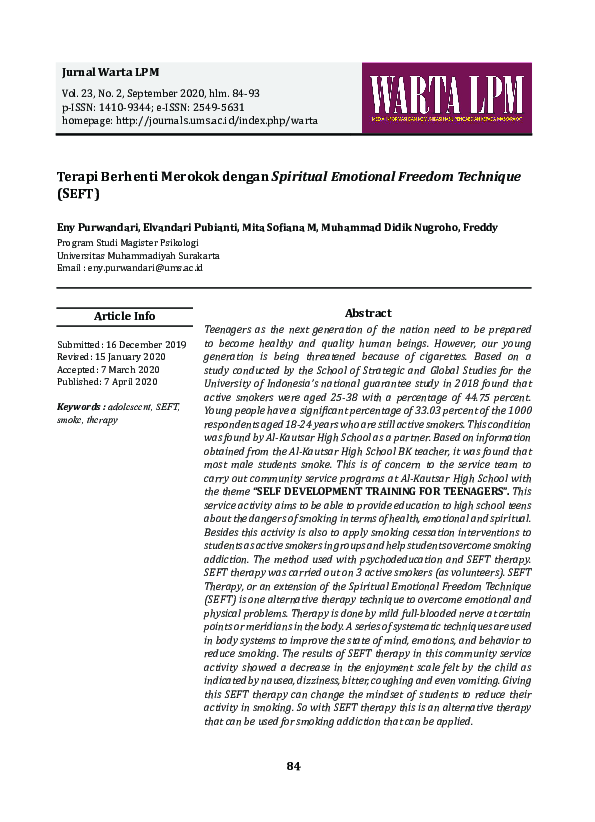 (PDF) Terapi Berhenti Merokok dengan Spiritual Emotional Freedom ...