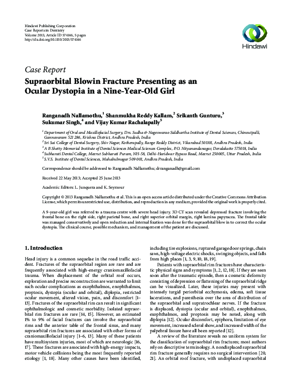 (PDF) Supraorbital Blowin Fracture Presenting as an Ocular Dystopia in ...