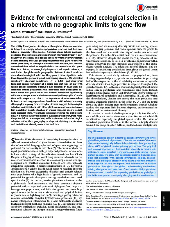 (PDF) Evidence for environmental and ecological selection in a microbe ...