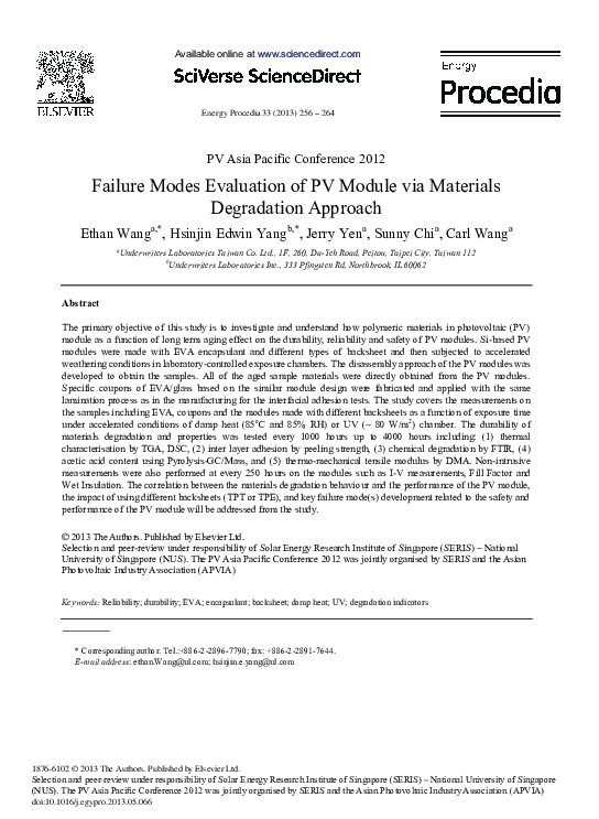 (PDF) Failure Modes Evaluation of PV Module via Materials Degradation ...