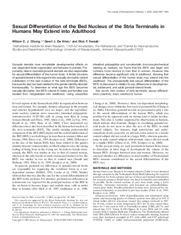 (PDF) Sexual differentiation of the bed nucleus of the stria terminalis ...