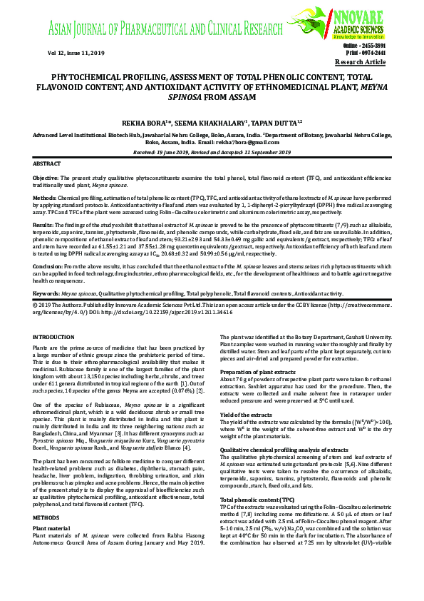 (PDF) Phytochemical Profiling, Assessment of Total Phenolic Content, Total Flavonoid Content ...