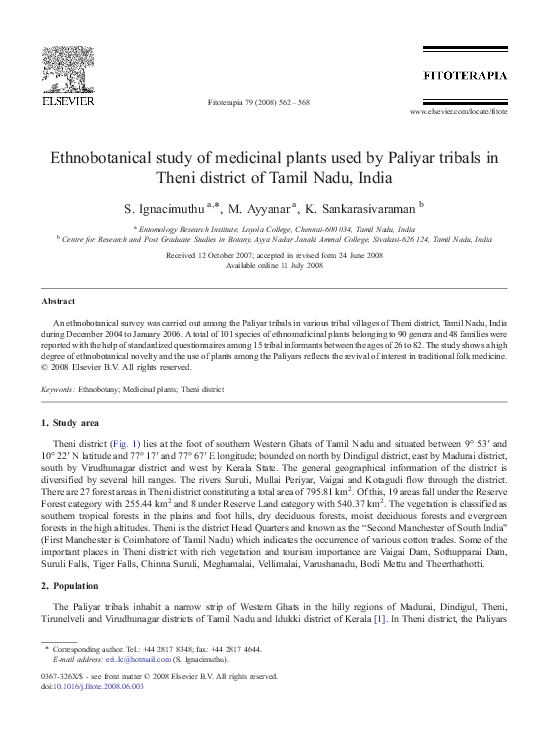 (PDF) Ethnobotanical study of medicinal plants used by Paliyar tribals ...