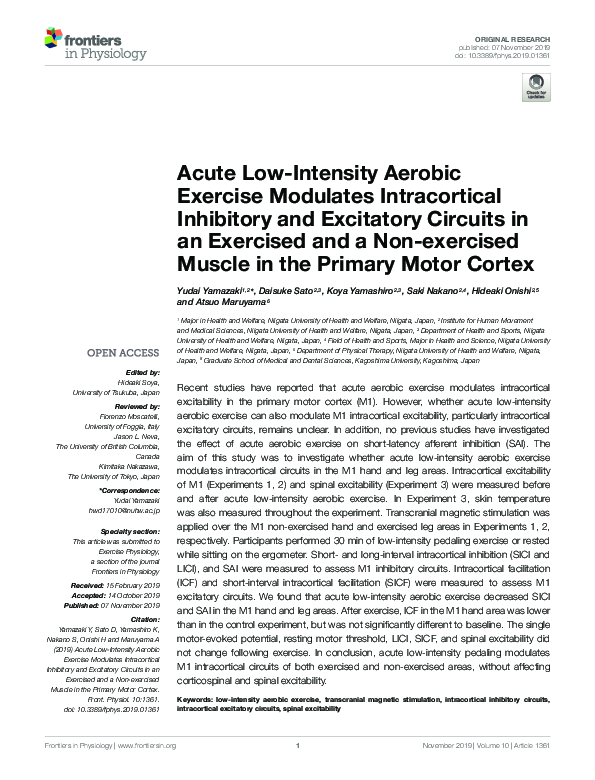 (PDF) Acute Low-Intensity Aerobic Exercise Modulates Intracortical ...