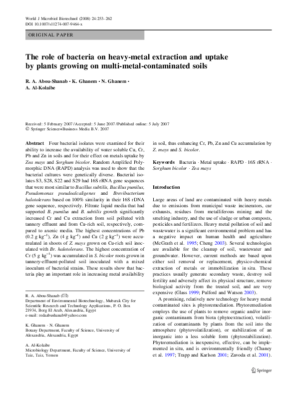(PDF) The role of bacteria on heavy-metal extraction and uptake by ...