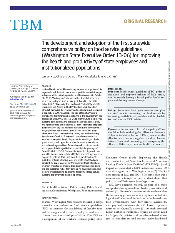 (PDF) Washington State's Food Service Guidelines Policy