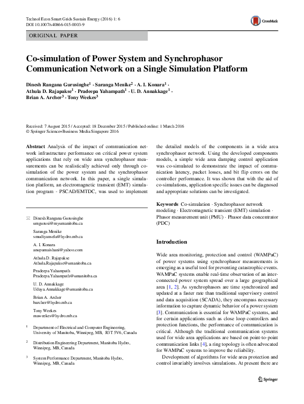 (PDF) Co-simulation of Power System and Synchrophasor Communication Network on a Single ...