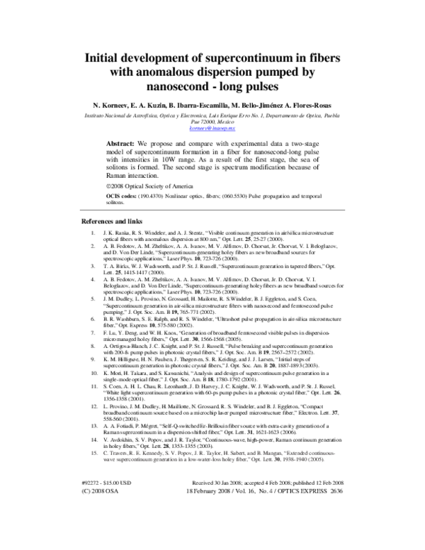 Pdf Initial Development Of Supercontinuum In Fibers With Anomalous