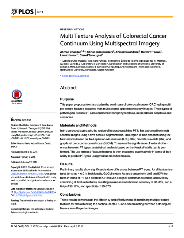(PDF) Multi Texture Analysis of Colorectal Cancer Continuum Using ...