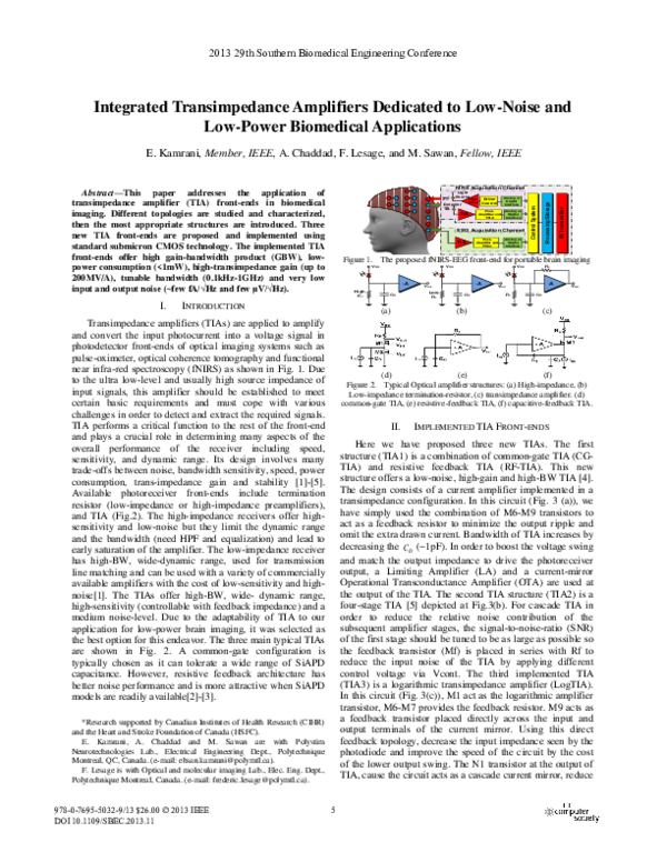 (PDF) Integrated Transimpedance Amplifiers Dedicated to Low-Noise and Low-Power Biomedical ...