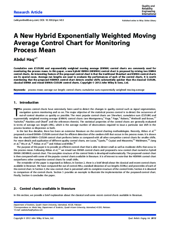 (PDF) A new hybrid exponentially weighted moving average control chart for monitoring process mean