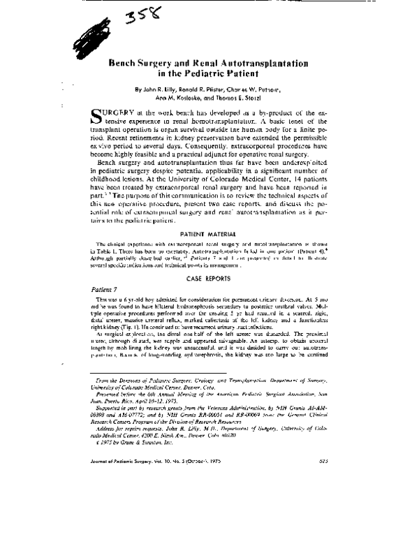 (PDF) Bench surgery and renal autotransplantation in the pediatric ...