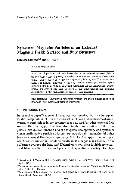 (PDF) System of magnetic particles in an external magnetic field ...