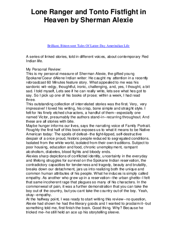 (PDF) Review: The Lone Ranger and Tonto Fistfight in Heaven by Sherman ...