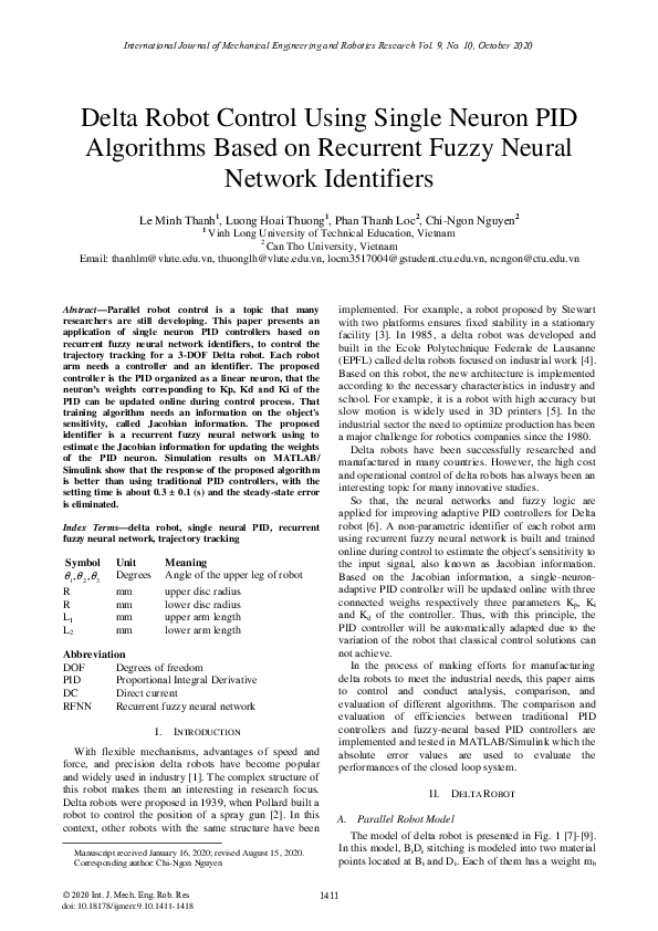Pdf Delta Robot Control Using Single Neuron Pid Algorithms Based On