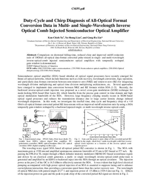 (PDF) Duty-Cycle and Chirp Diagnosis of All-Optical Format Conversion ...