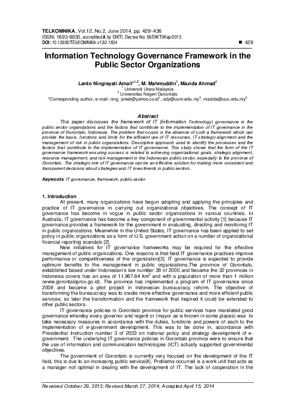 (PDF) Information Technology Governance Framework in the Public Sector Organizations