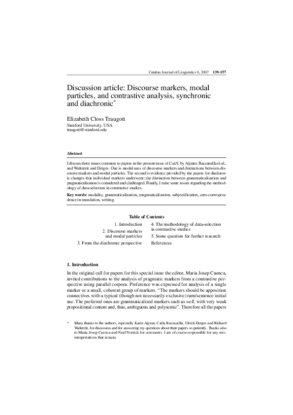 (PDF) Discussion article: Discourse markers, modal particles, and contrastive analysis ...