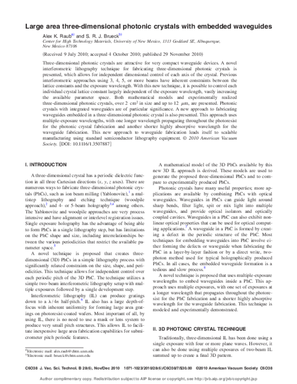 (PDF) Large area three-dimensional photonic crystals with embedded waveguides | Steven Brueck ...