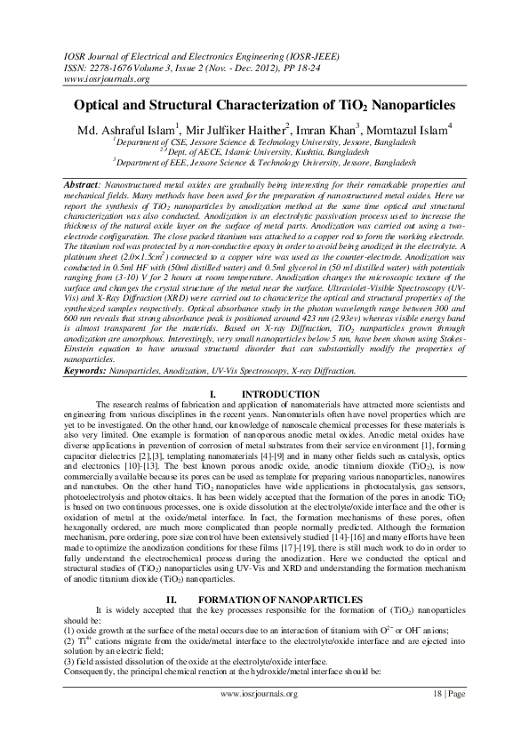 (PDF) Optical and Structural Characterization of TiO2 Nanoparticles