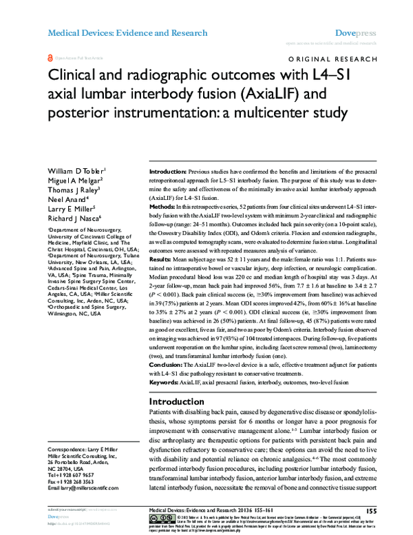 (PDF) Clinical and radiographic outcomes with L4–S1 axial lumbar ...