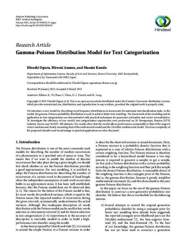 (PDF) Gamma-Poisson Distribution Model for Text Categorization